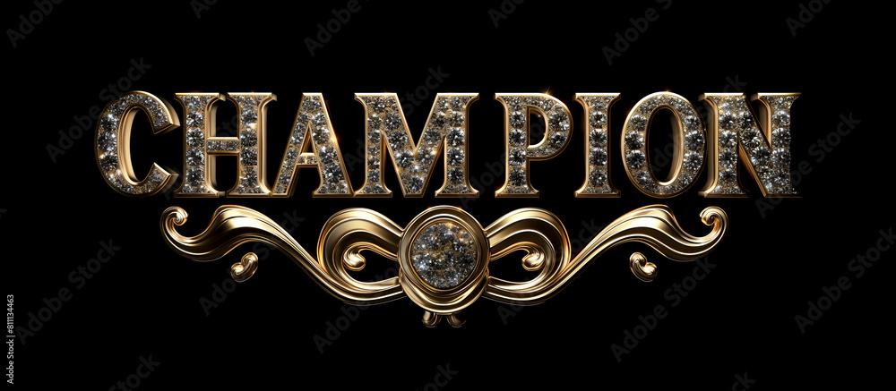 Golden champion word in 3d golden label, AI generation Stock ...
