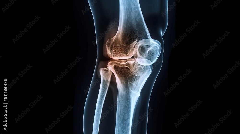 A detailed orthopedic Xray of an athletes knee joint, revealing visible ...