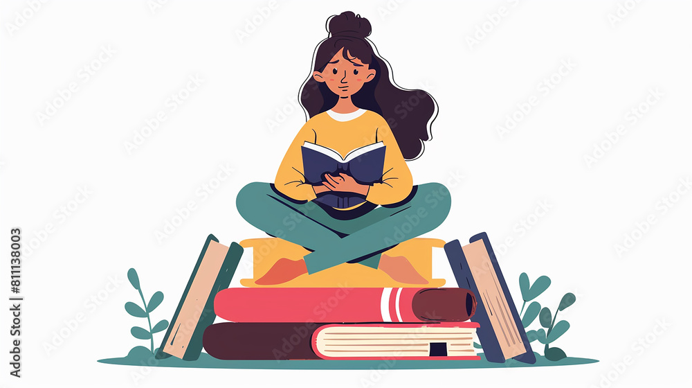 Illustration: A white background with a stack of 5-6 books in the ...