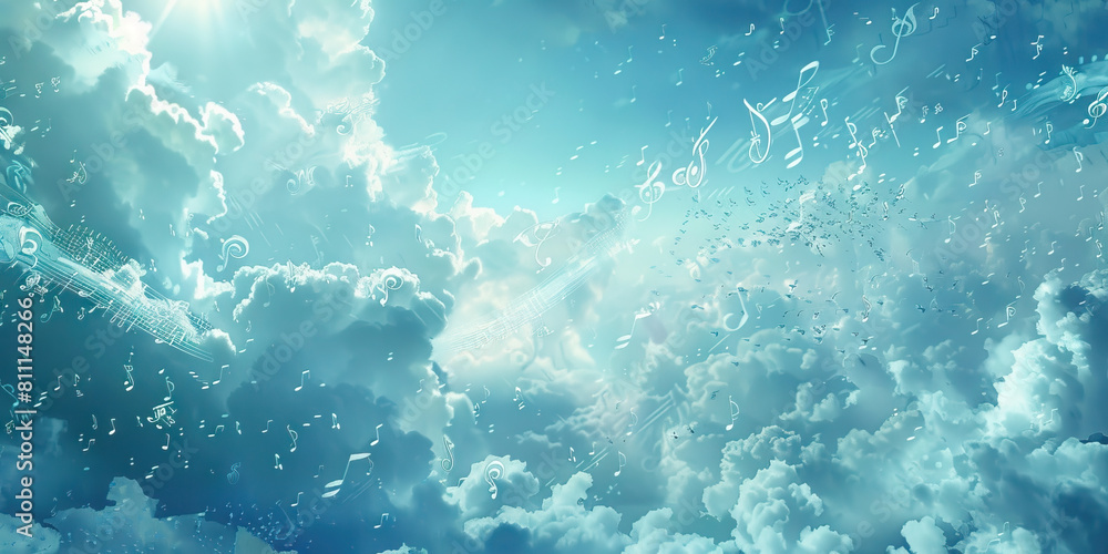 Musical Dreamscape: Music Notes Drifting Through Clouds in a Surreal ...