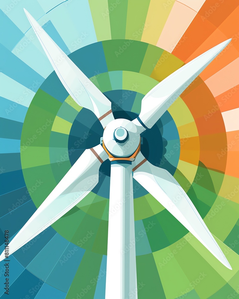 Wind power focus flat design top view renewable energy theme cartoon ...