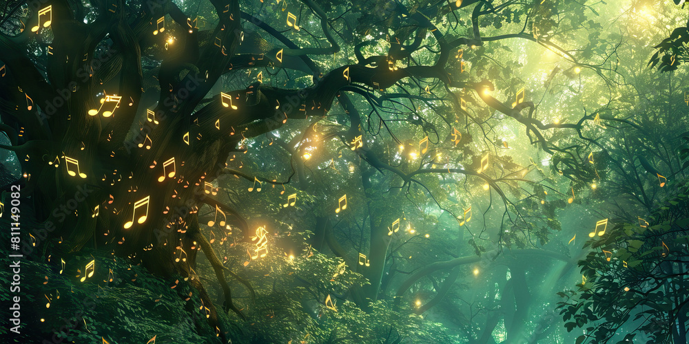 Enchanted Forest Melodies: Music Notes Integrated into the Branches and ...