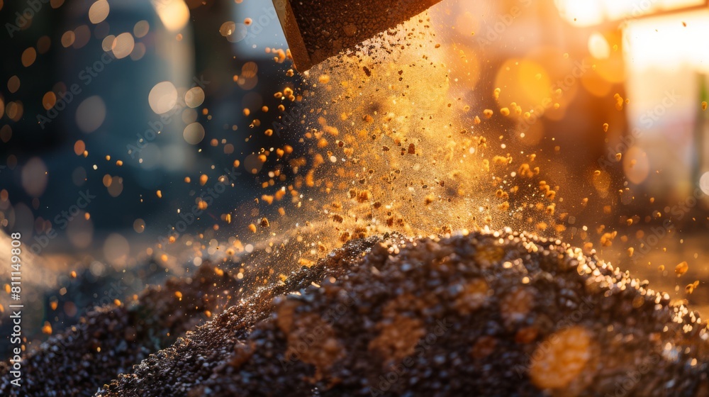 Potash fertilizer being poured from a conveyor, forming a growing pile ...