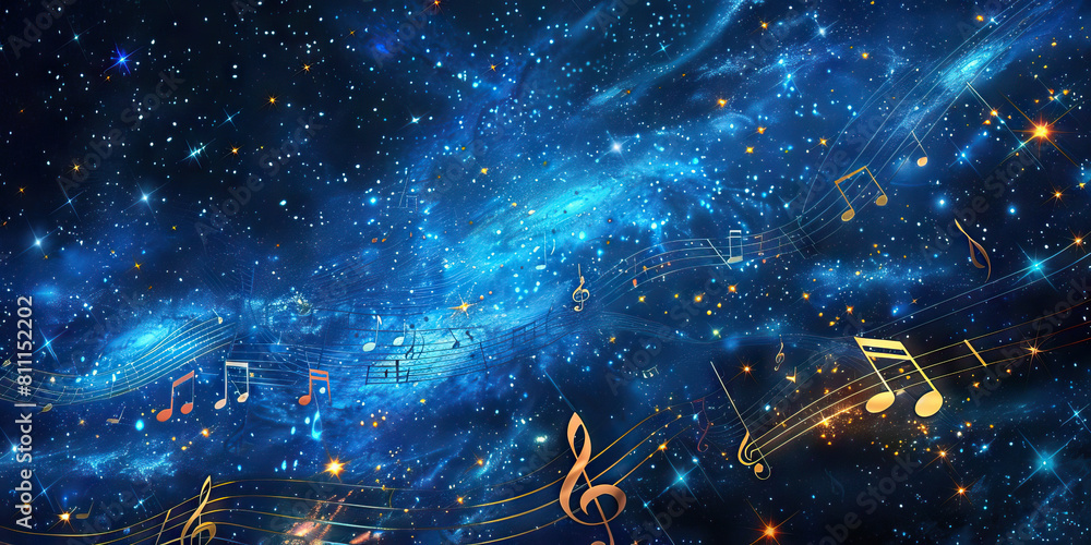 Starry Night Sonata: Music Notes Floating Under a Starry Night Sky with ...