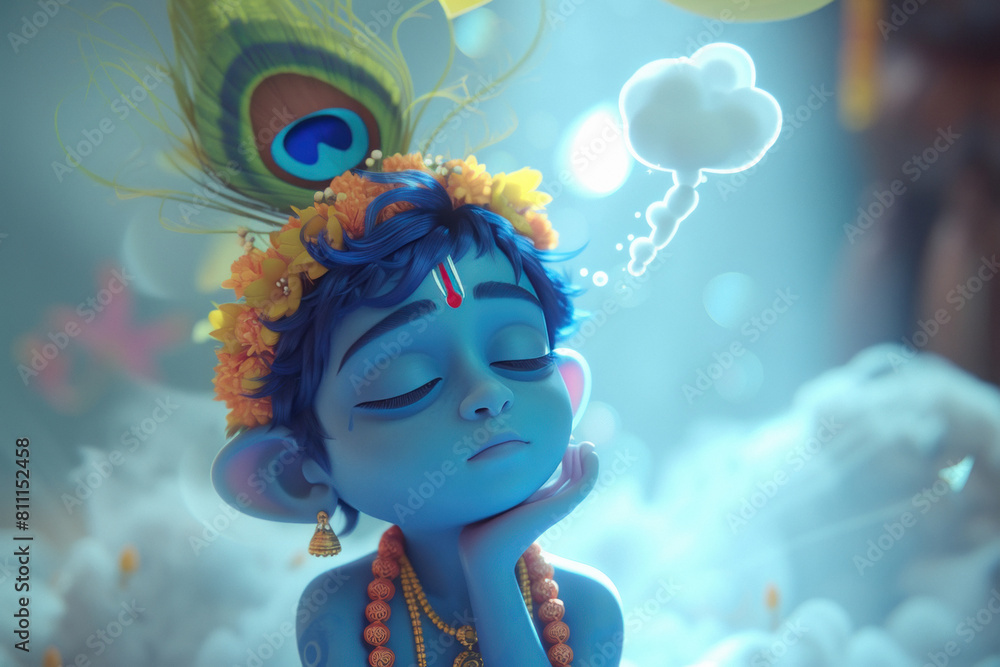 Plakát cute little boy in lord krishna costume and giving sad ...