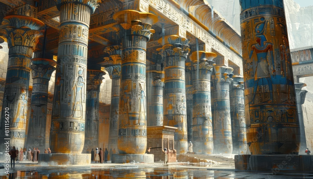 Illustrate a mesmerizing frontal depiction of an Ancient Egyptian ...