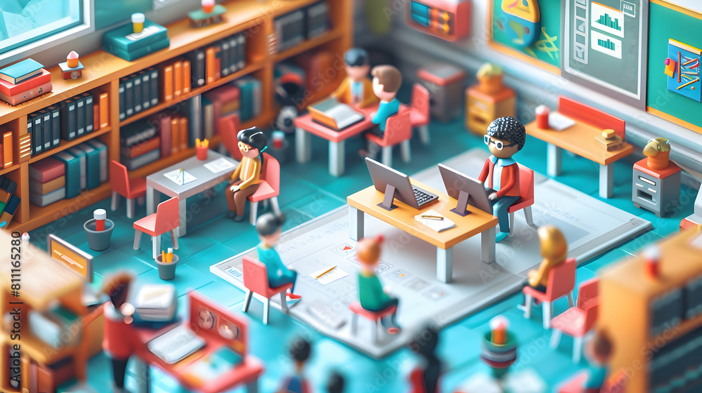 Virtual Classroom: 3D Cute High School Teacher Inspiring Students with ...