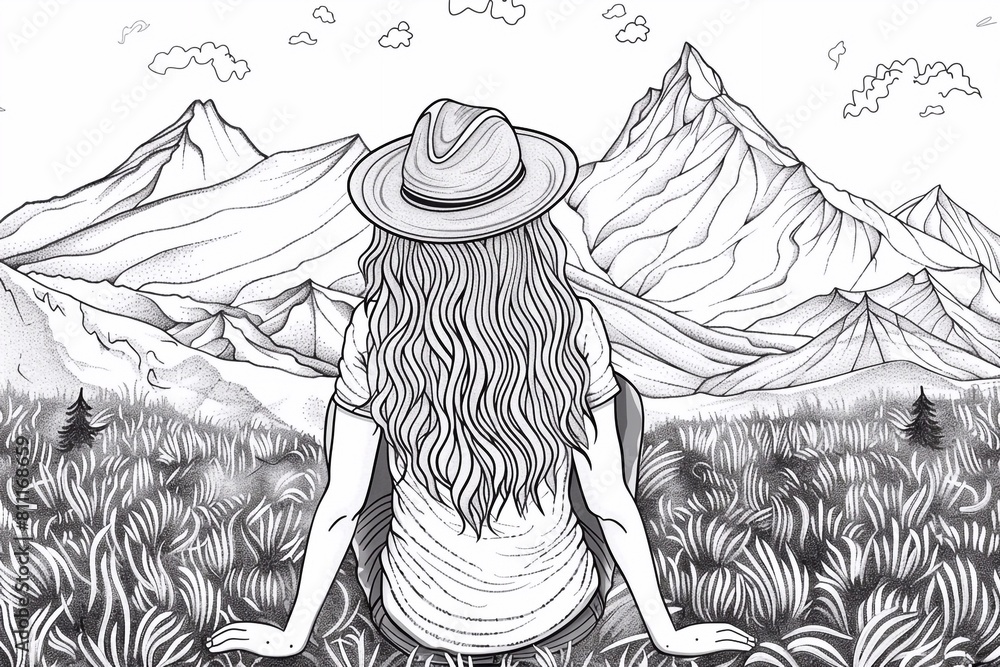 ภาพประกอบสต็อก The girl in the hat sits backwards and looks at the ...