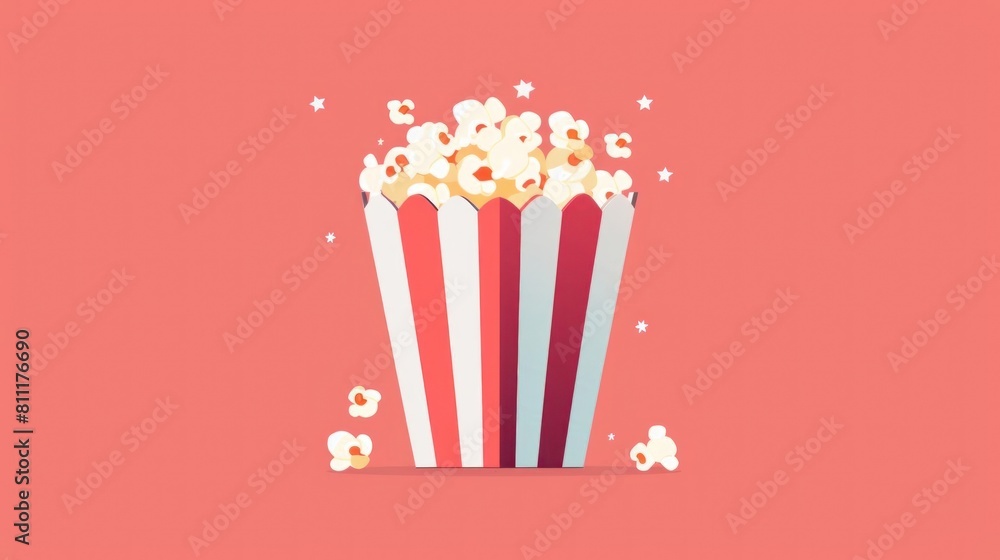 Popcorn bucket in flat design, front view, family movie night theme ...