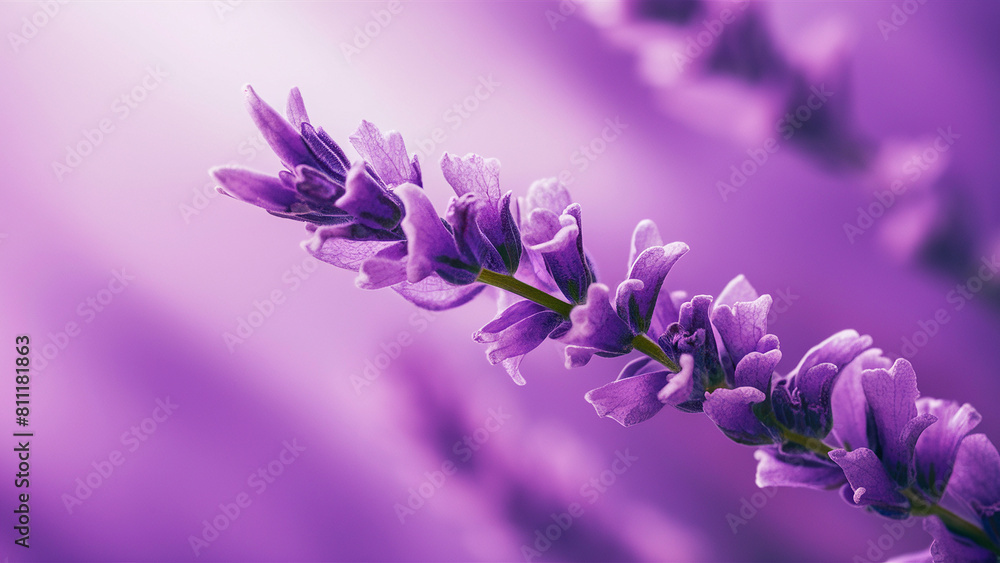 A vivid close-up image prominently features purple lavender flowers ... A vivid close-up image prominently features purple lavender flowers ...