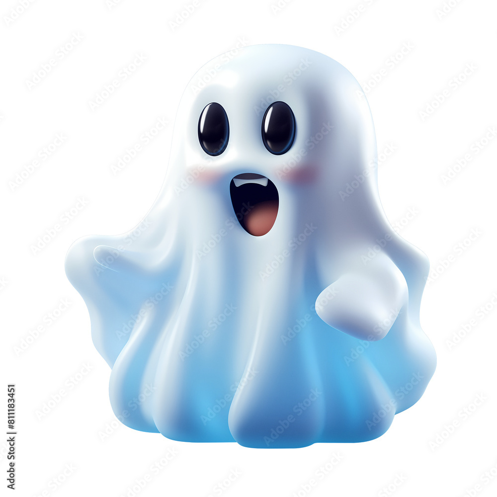 Cute 3D ghost emoticon isolated on transparent background. 3D ghost emoji. 3D ghost icon. Stock ...