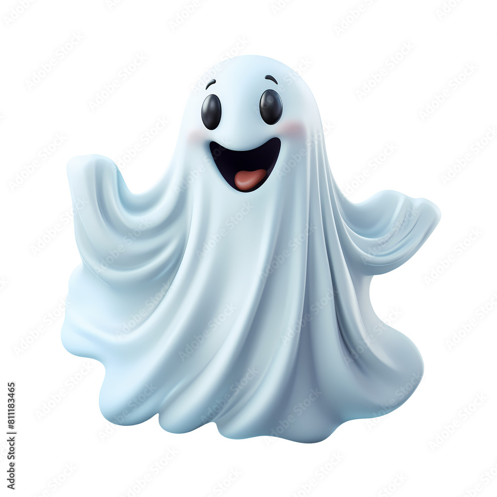 Cute 3D ghost emoticon isolated on transparent background. 3D ghost emoji. 3D ghost icon. Stock ...
