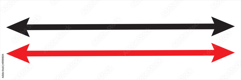 Double arrow sign. Long straight horizontal arrow with two sided ...