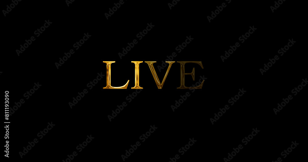 Simple LIVE golden metallic text animation symbol for live now ...