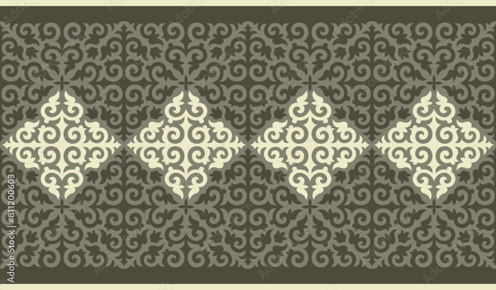 Kazakh ornaments. Strip of plant patterns. Ethno style. Horizontal ...