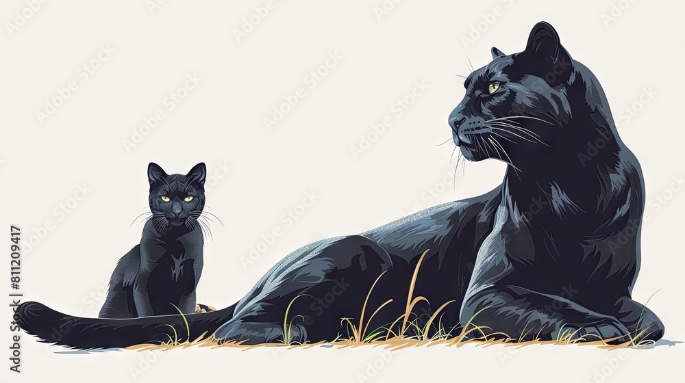 Two black panthers are sitting next to each other Stock Illustration ...