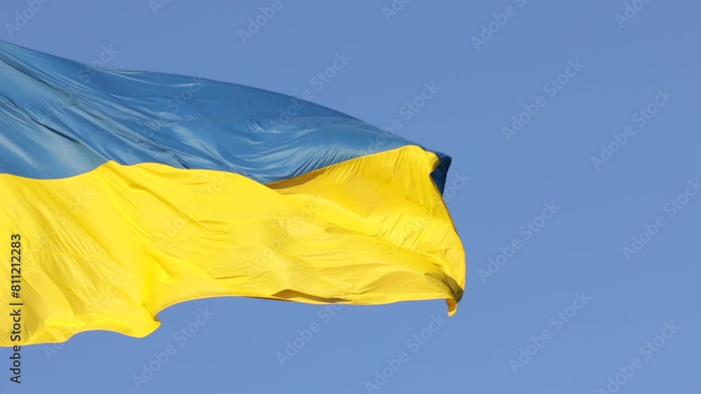 Highly detailed fabric texture flag of Ukraine. Slow motion of Ukraine ...
