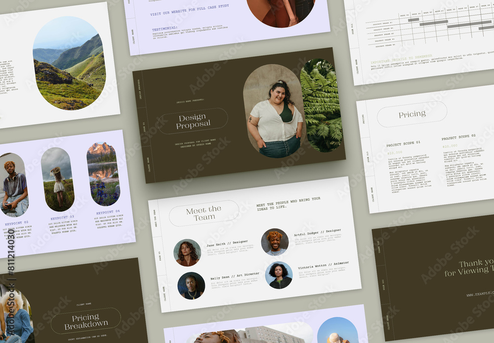 Design Proposal Deck with Lilac and Green Accents Stock Template ...