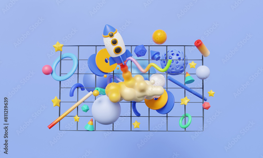 Spaceship rocket launch spewing smoke business start-up concept. Modern ...