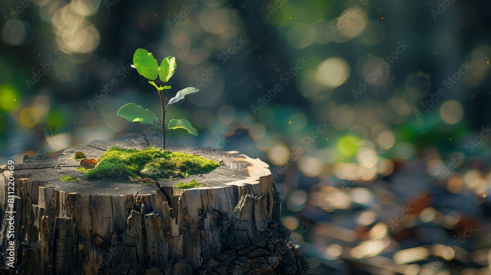 Detailed close-up of a new tree beginning its life from an old ...