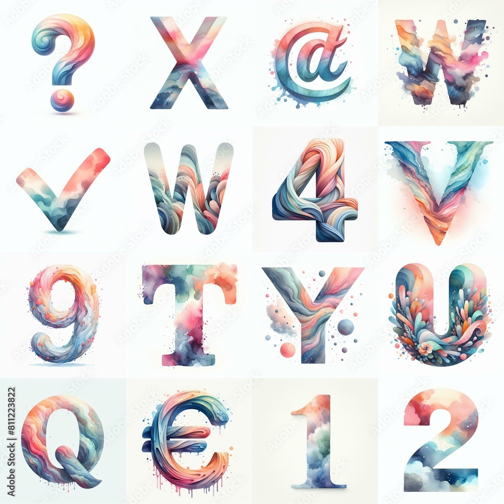 Watercolor pastel Lettering Typeface. AI generated illustration Stock ...