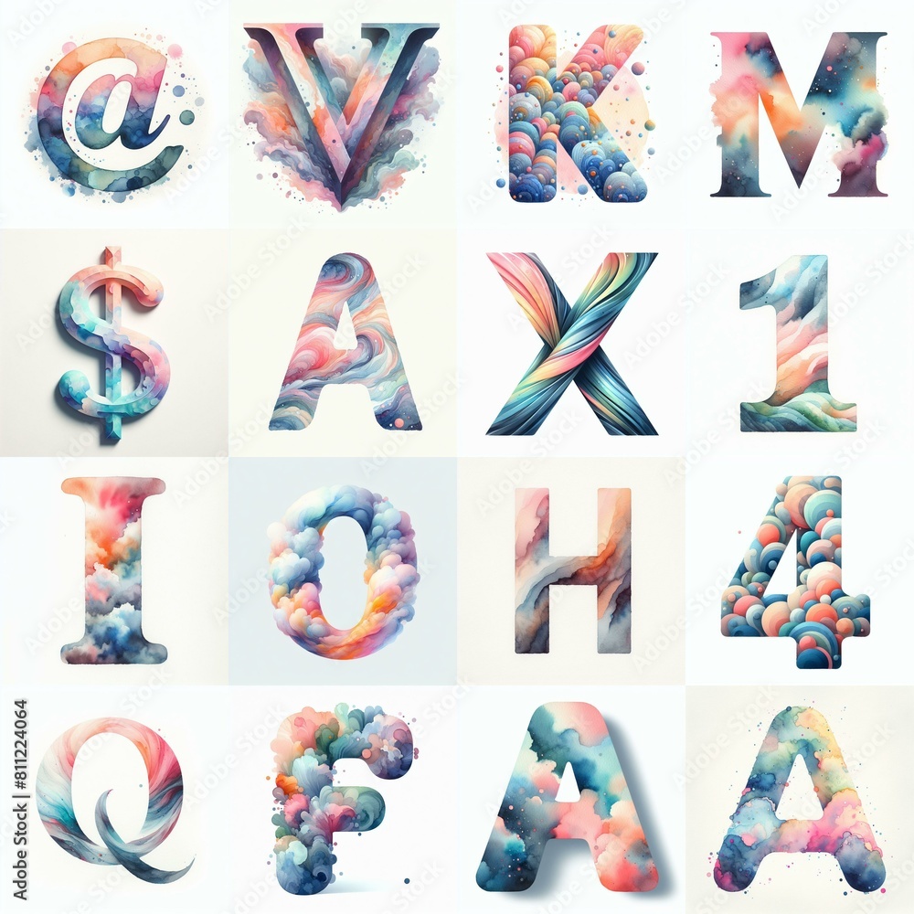 Watercolor pastel Lettering Typeface. AI generated illustration Stock ...
