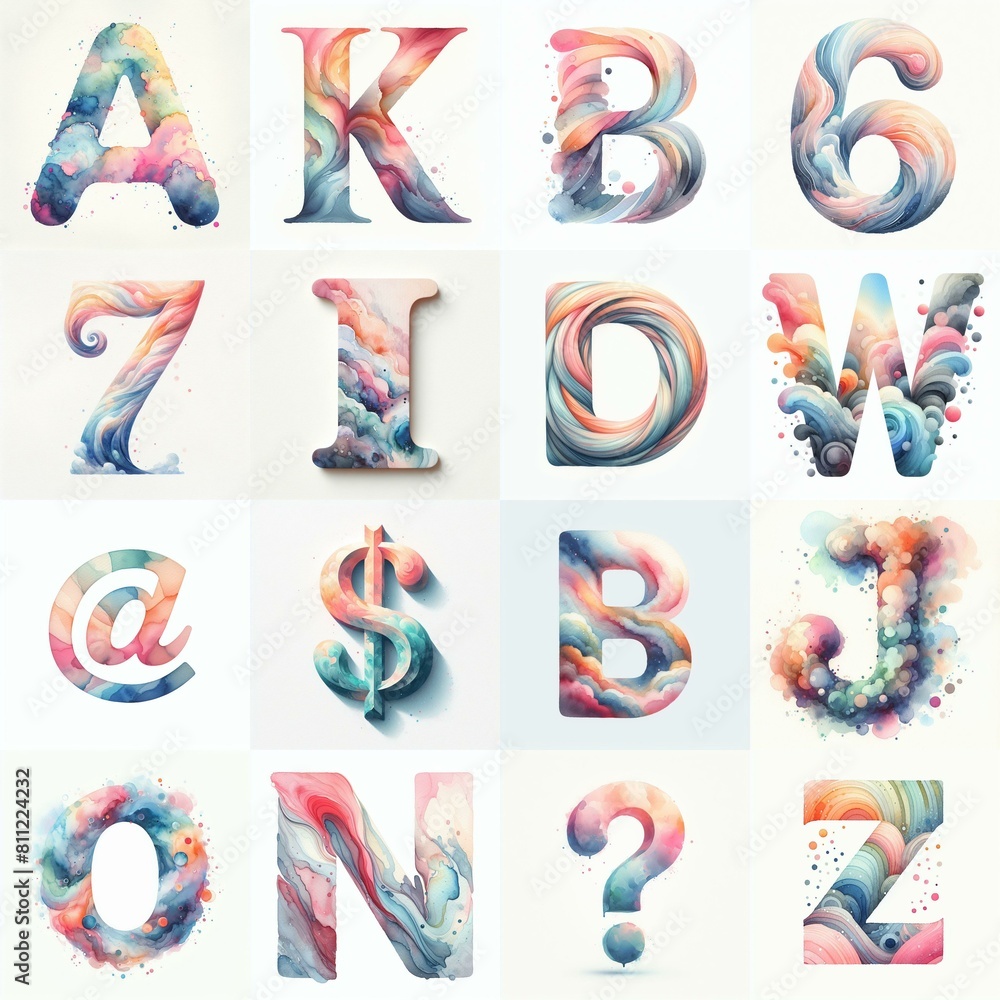 Watercolor pastel Lettering Typeface. AI generated illustration Stock ...