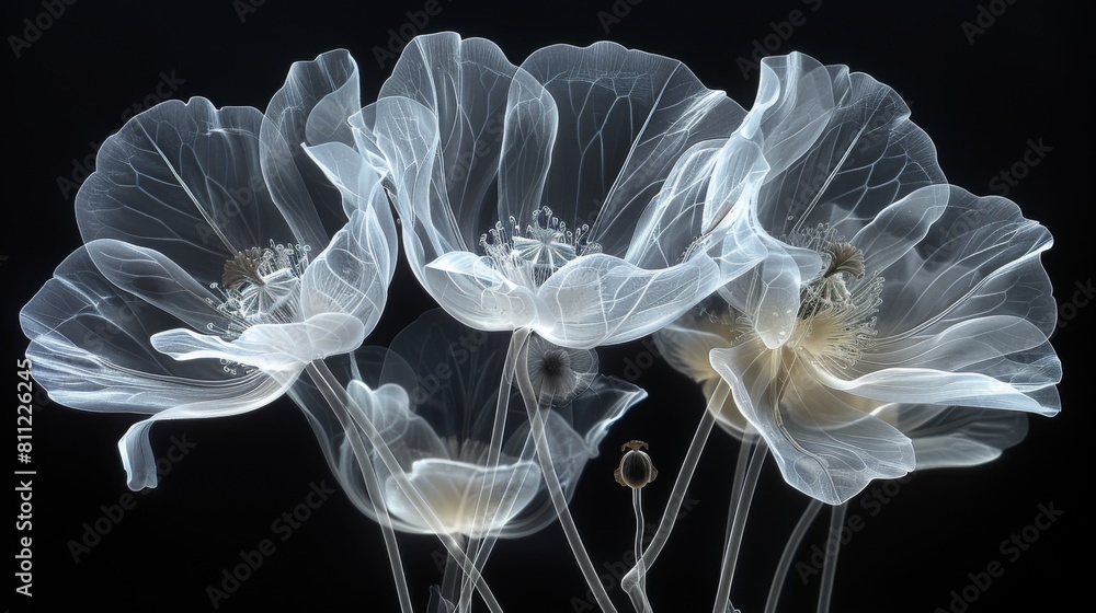 X-ray scan of a bouquet of flowers, displaying the stems, petals, and ...