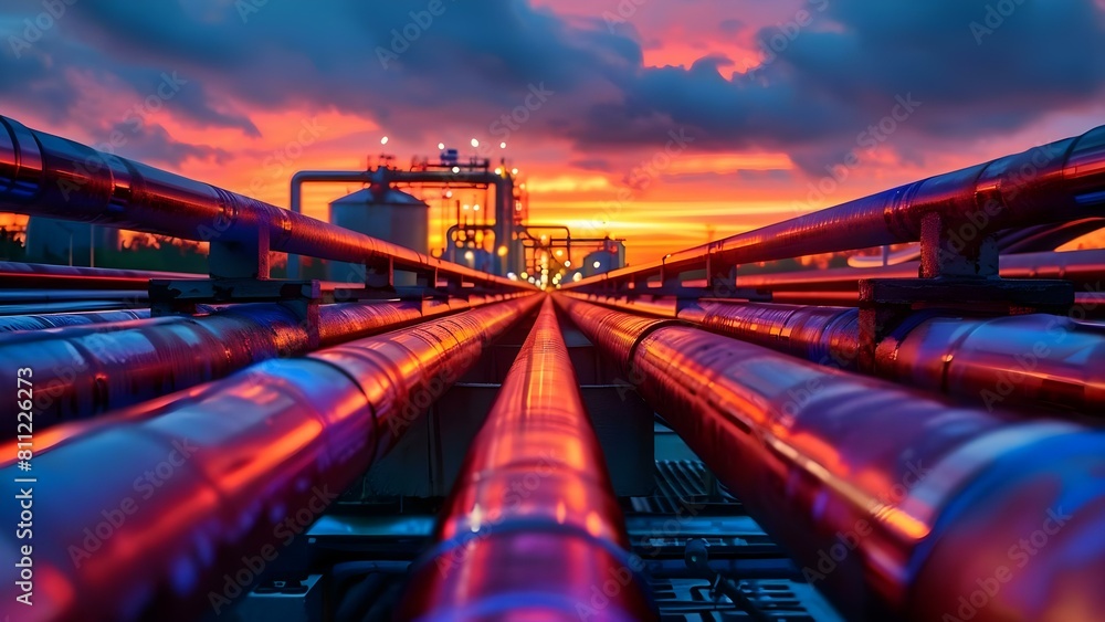 Oil chemical hydrogen pipeline pipe rack in industrial setting. Concept ...