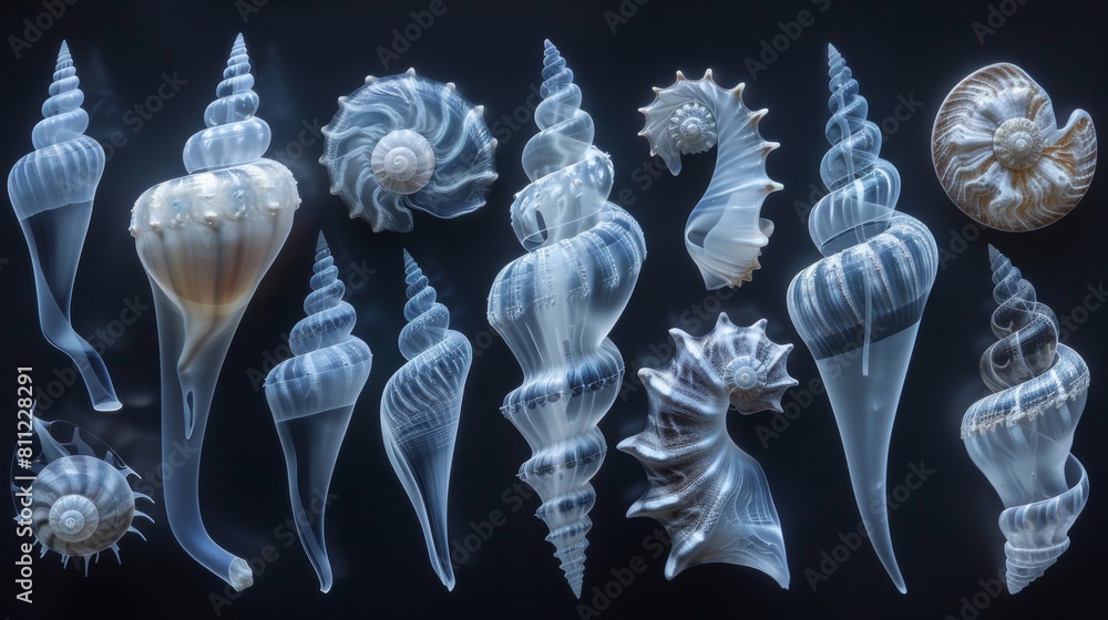 X-ray scan of a seashell collection, capturing the unique shapes and ...