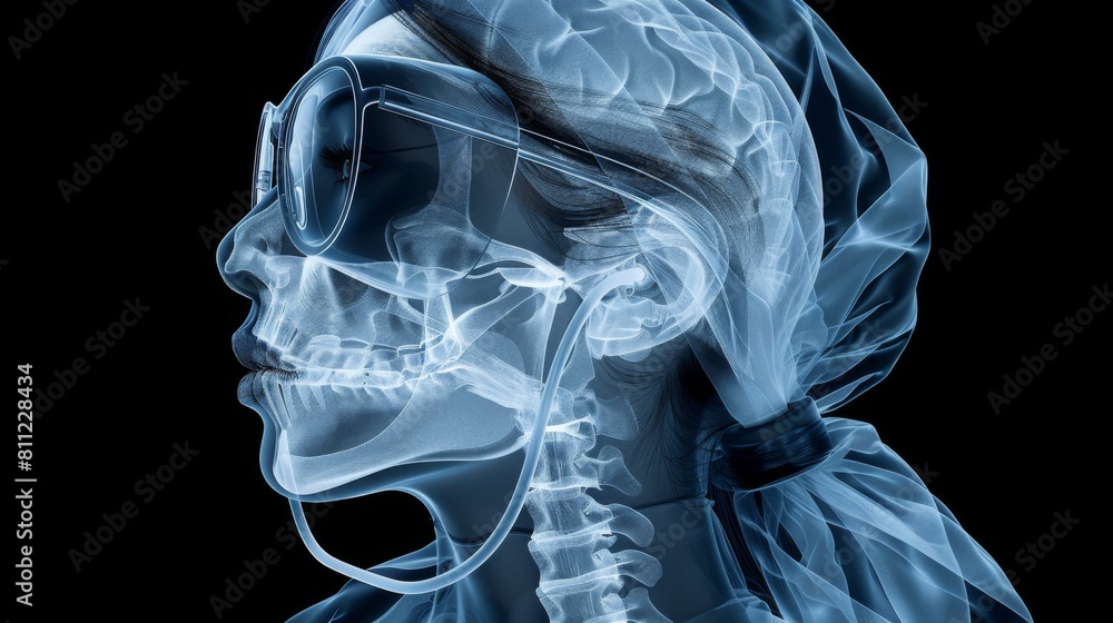 Precise x-ray scan of the respiratory system, displaying the lungs ...