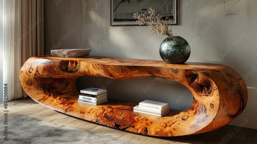 A large wooden console table with an organic shape, inspired in the ...