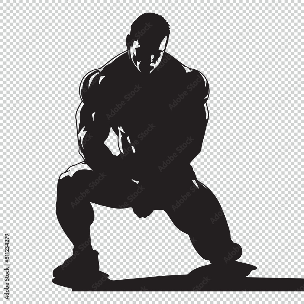 Flat struggling bodybuilder silhouette, black vector illustration on ...