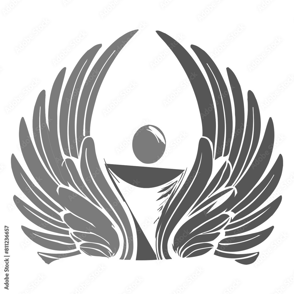 Ícone, elemento, logomarca, logotipo. Ser alado abstrato em tons de ...