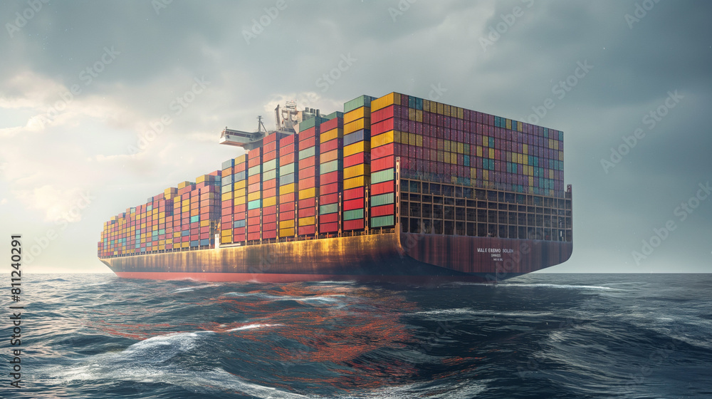 Majestic side view of the world's largest container ship as it glides ...