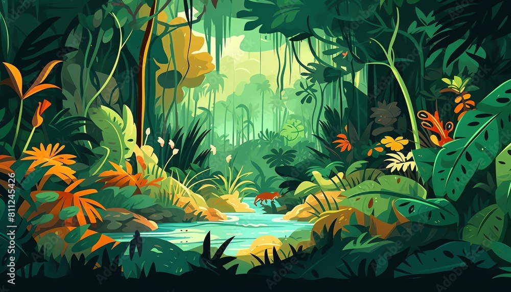 Animal habitat graphic flat design top view jungle theme animation ...