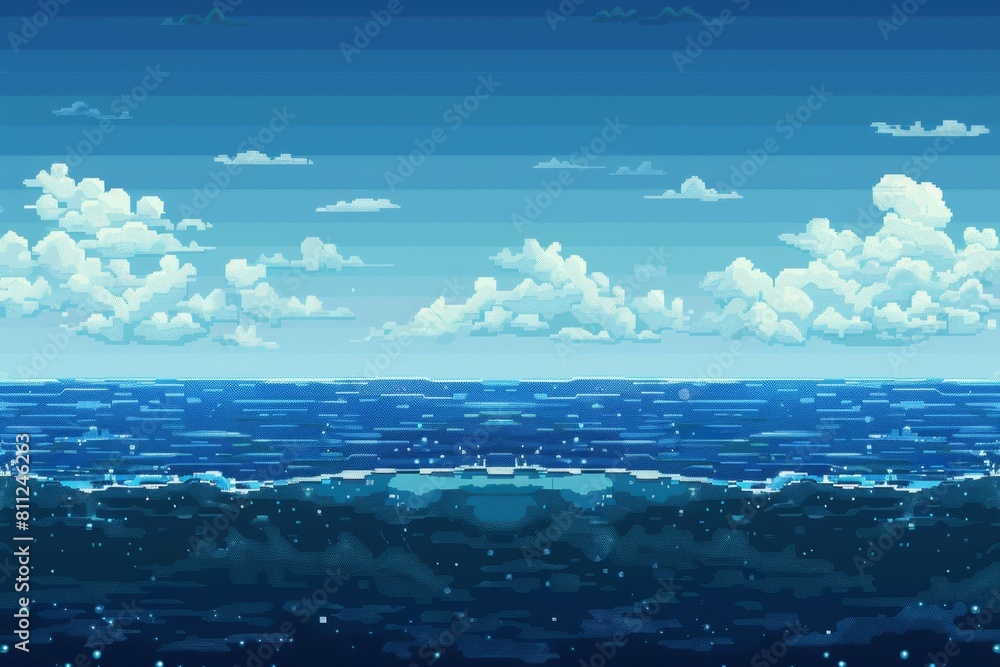 8bit pixel art background, gradient blue and white, underwater ...
