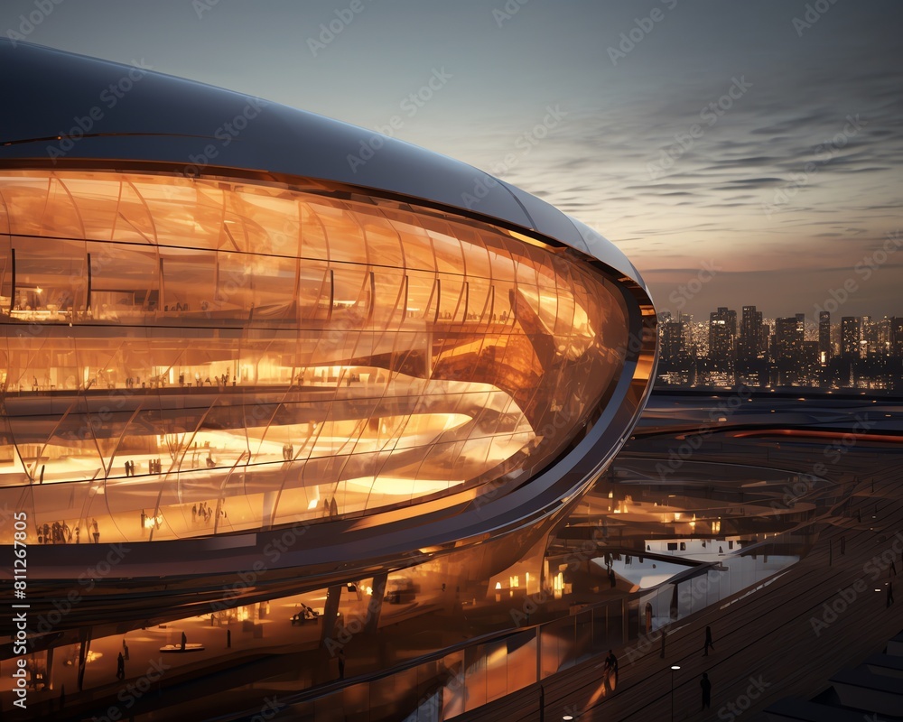 Transforming Sports Arena Depict a sports arena with a retractable roof ...