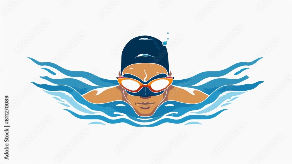 Vector illustration of a swimmer over white background Stock ...