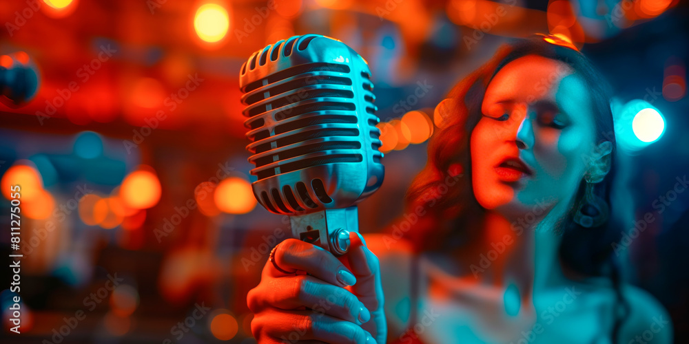 Karaoke Performance: Unrecognizable Female Singer Embracing Retro ...