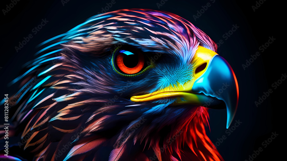 Hawk Eagle Portrait Animal Plexus Neon Black Background Digital Desktop ...
