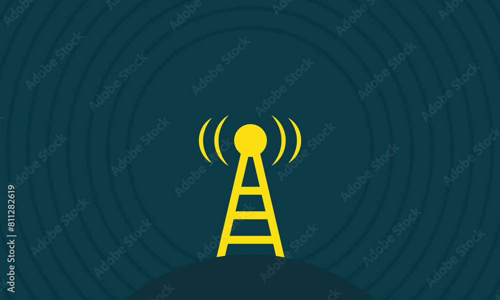 Broadcast tower with transmission waves, Telecommunications signal ...