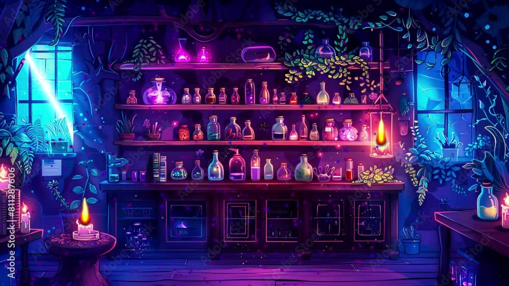 Vidéo Stock Lofi Cozy Magic Shop with Brightly Colored Potions Magical ...