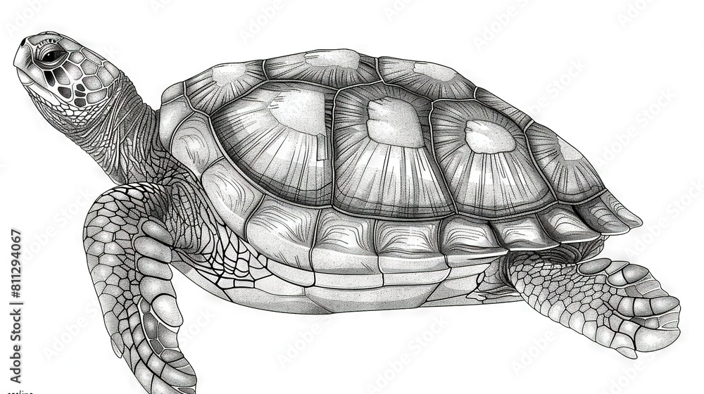 Black and white turtle on white background with black and white turtle ...