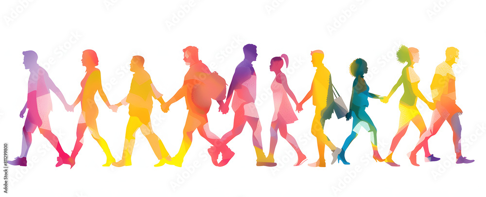 People of all colors walking together, inclusive business mindset ...