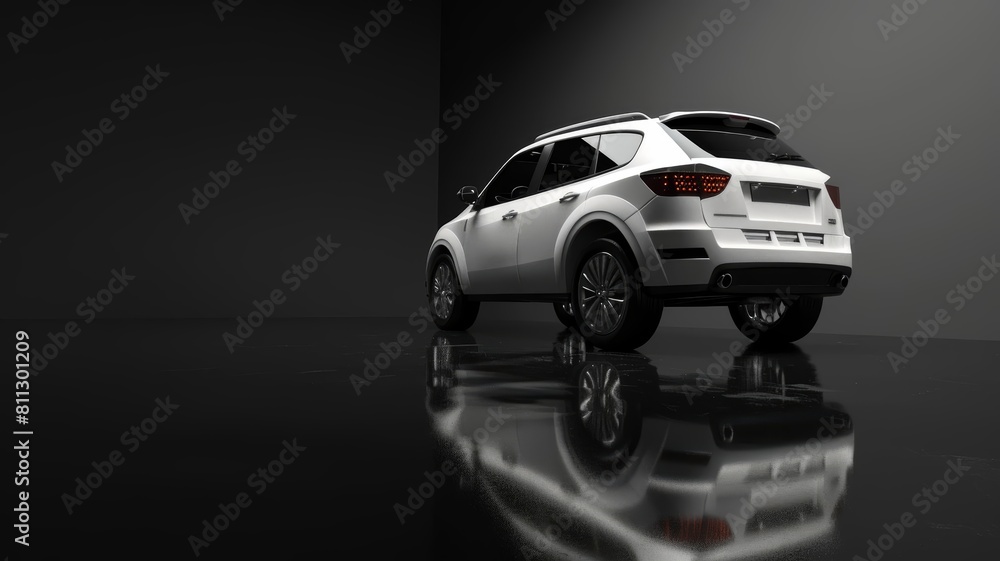 Foto de A White Color Compact SUV Car Stands With Rear View In an empty ...