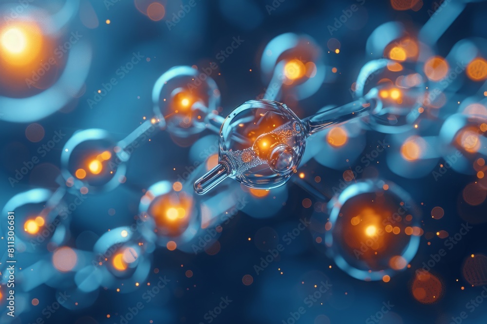 Detailed image showing molecular structure with connected atoms in a ...