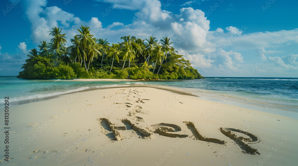 Serene yet poignant setting showcasing a beautiful deserted island with ...