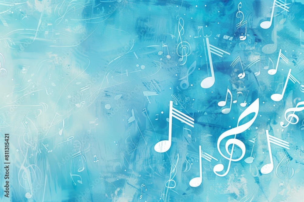 Blue background with musical notes and white lines, a light blue color ...