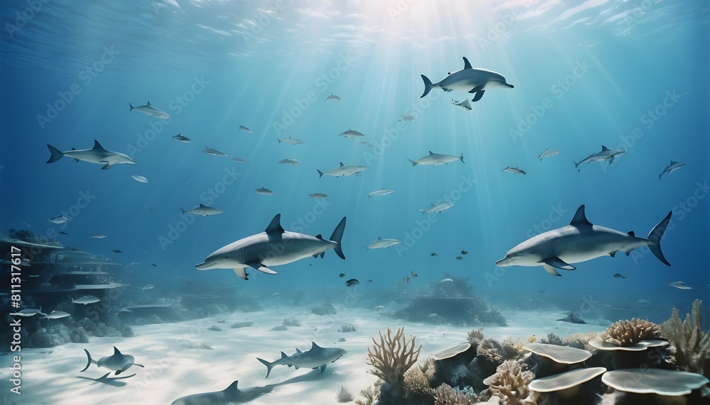 world oceans day with a view of ocean including fishes shark fishes and ...